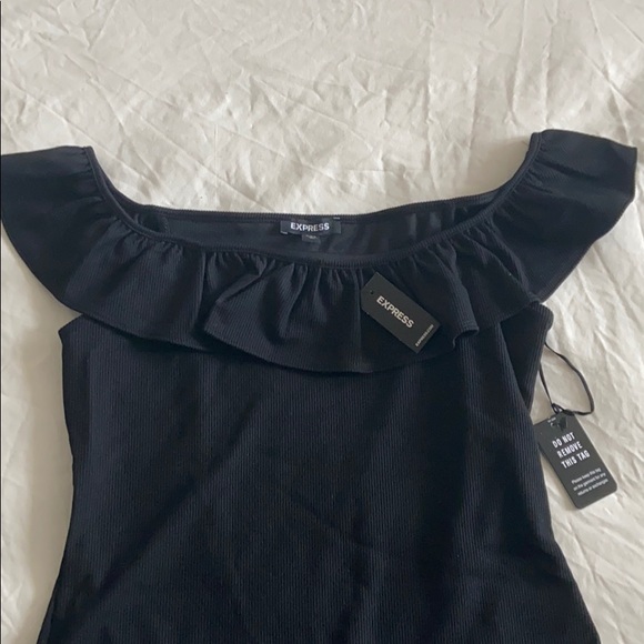 Express | Tops | Ribbed Ruffle Off The Shoulder Bodysuit Nwt | Poshmark